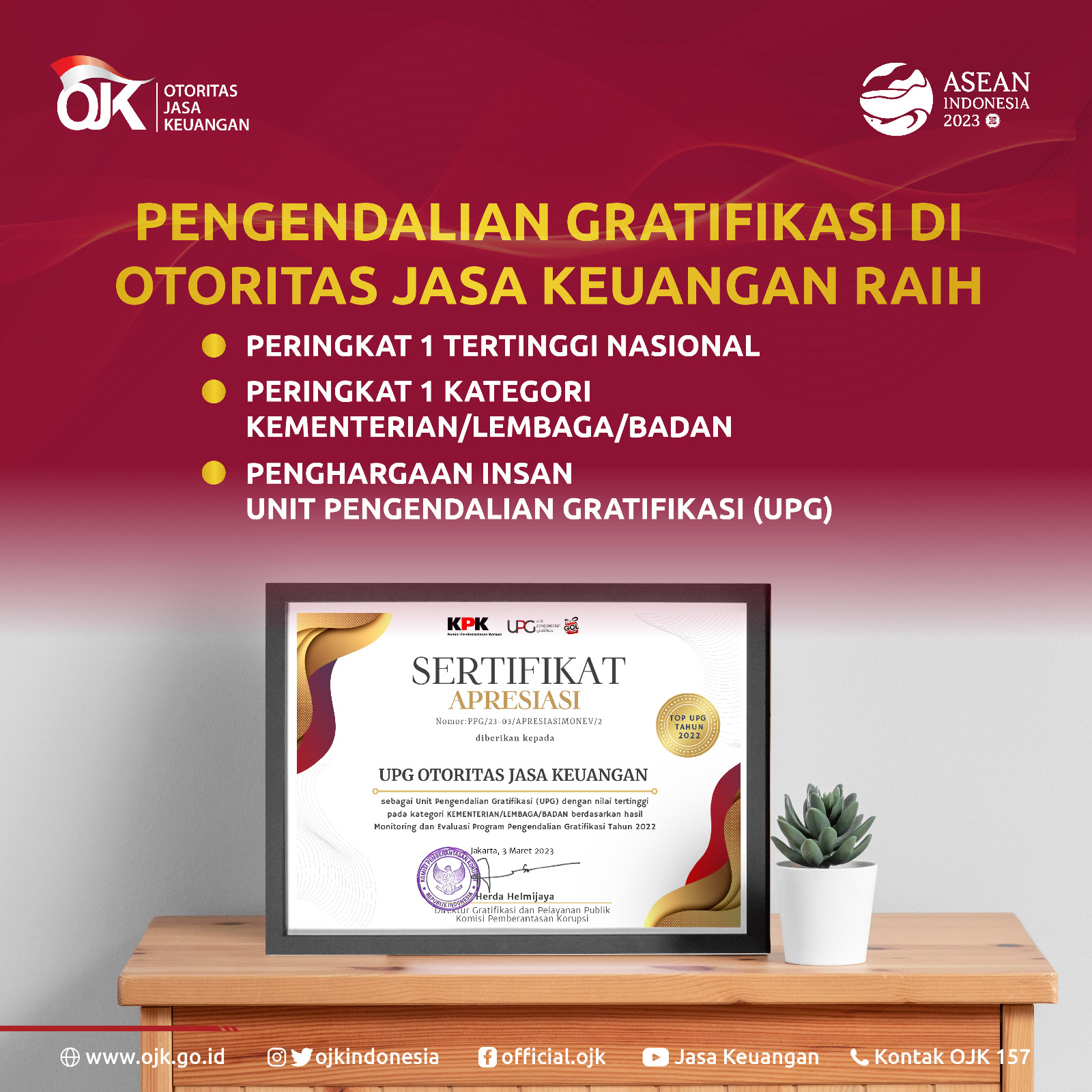 OJK Raih Penghargaan dari KPK OJK Raih Penghargaan dari KPK